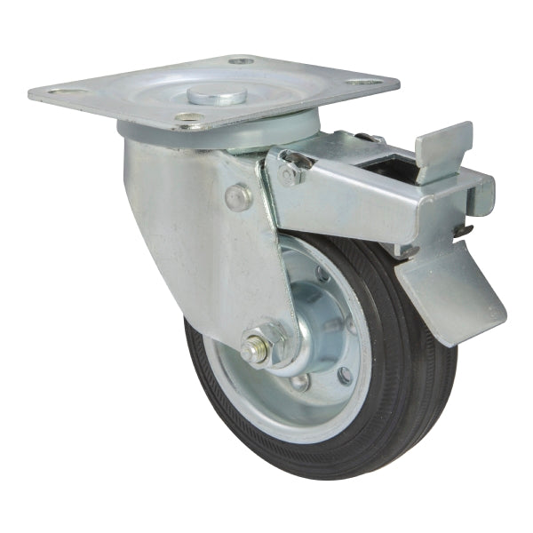 Genfitt 125mm Swivel Rubber Castor with Brake (110kg) — Mallow Tools